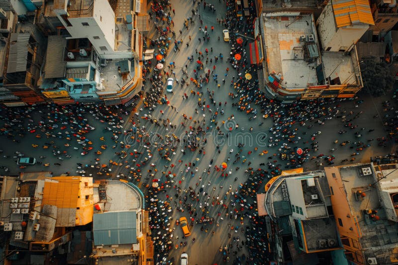 Crowd of People at the Intersection Bird S Eye View Stock Photo - Image ...