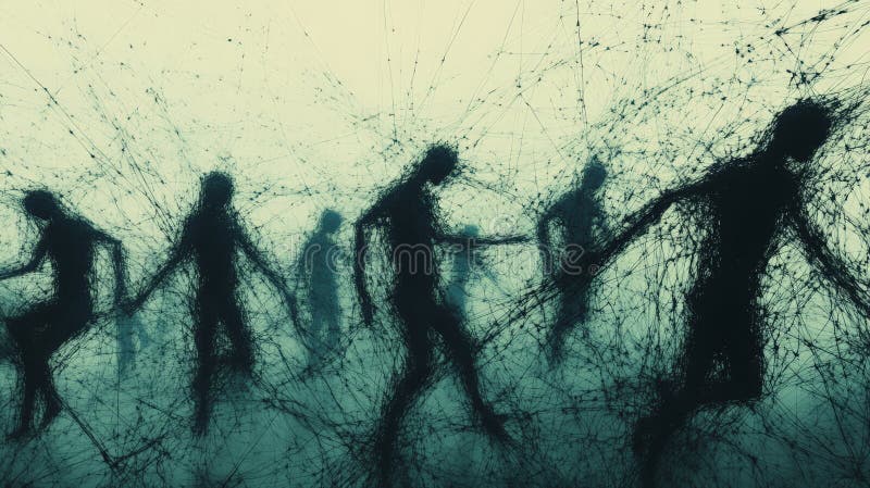 Crowd of People Moving Forward Connected by Abstract Lines Stock Photo ...