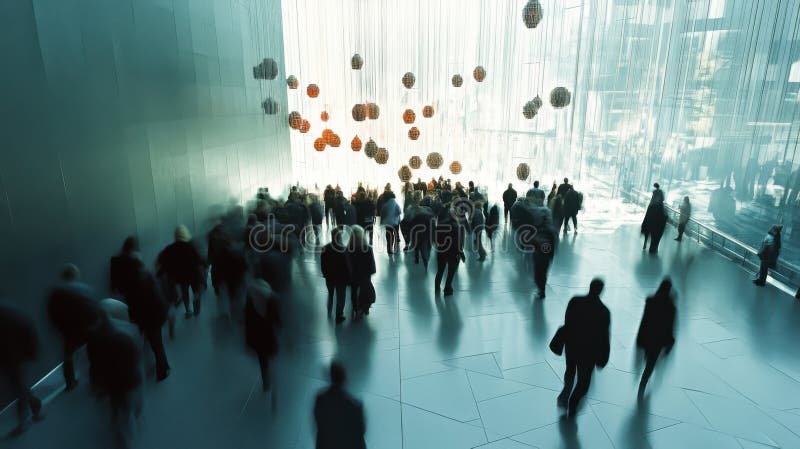Crowd of People Moving through a Modern Architectural Space Stock Photo ...