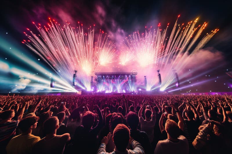 Crowd of People at the Music Concert Stage Stock Illustration ...