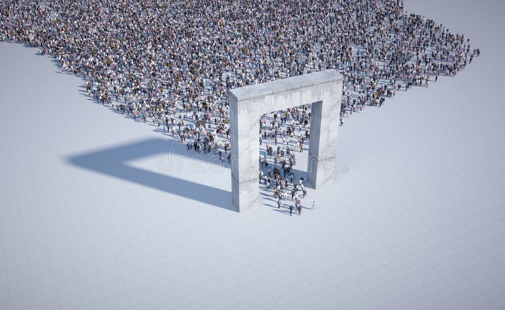 Crowd of People Passing through the Gate Stock Illustration ...