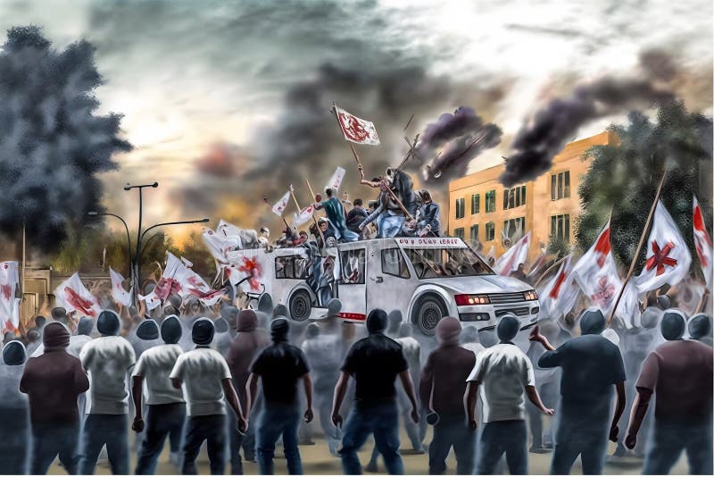 Crowd of People with Posters and Flags Standing in Front of Parliament ...