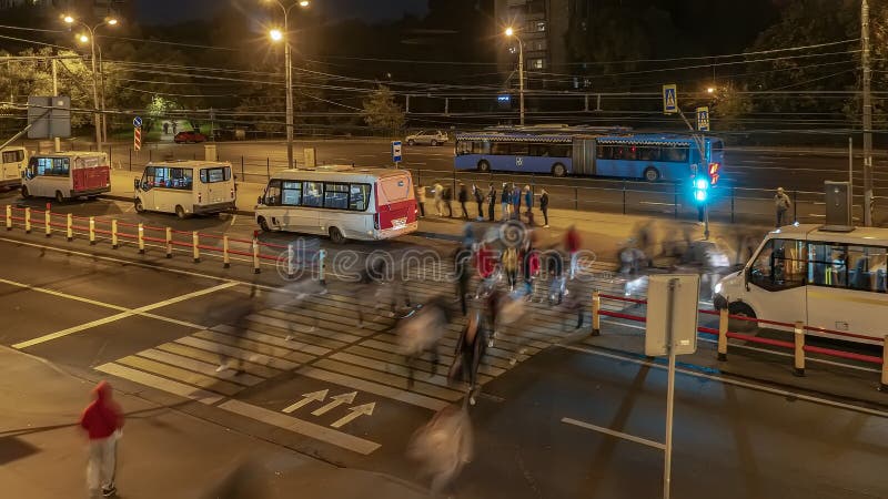 The Crowd of People in the Queue for the Bus at Rush Hour in the End of ...