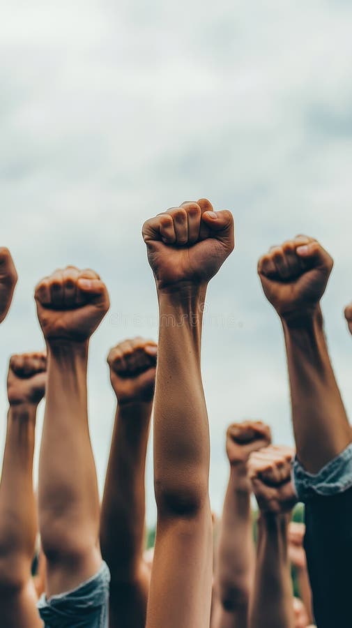 A Crowd of People Raise Their Fists in Unity Stock Illustration ...