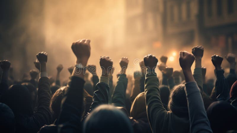 Crowd of People with Raised Hands in Front of a Stage. Generative AI ...