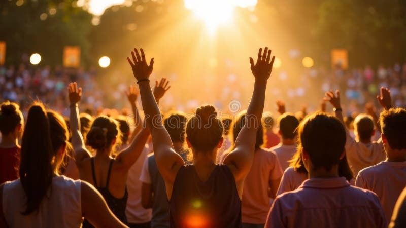 A Crowd of People in Rays of Light Stock Illustration - Illustration of ...