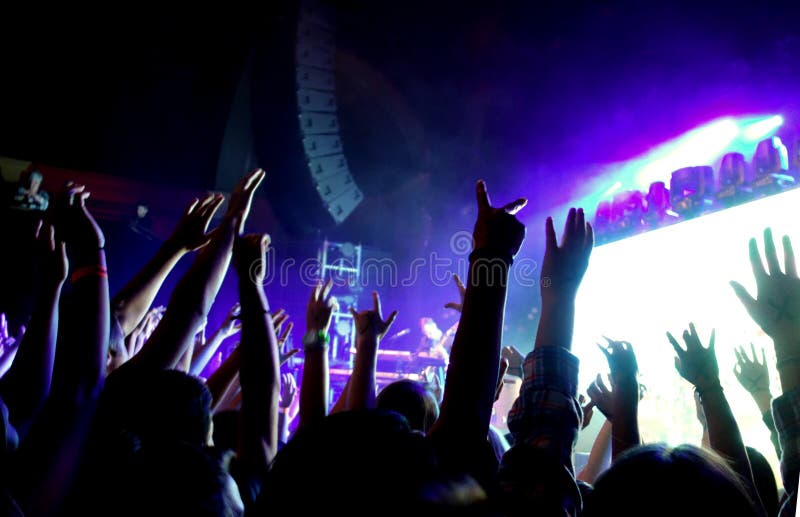Crowd of People at a Rock Concert with Hands in the Air Stock Image ...