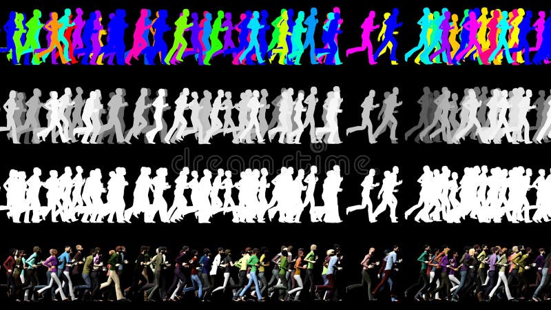 Crowd of People Running in One Direction - 3D Animation Video Element ...