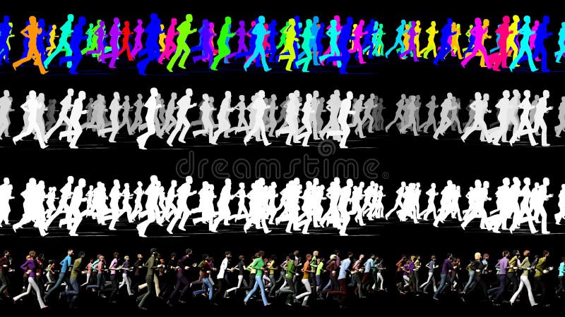 Crowd of People Running in One Direction - 3D Animation Video Element ...