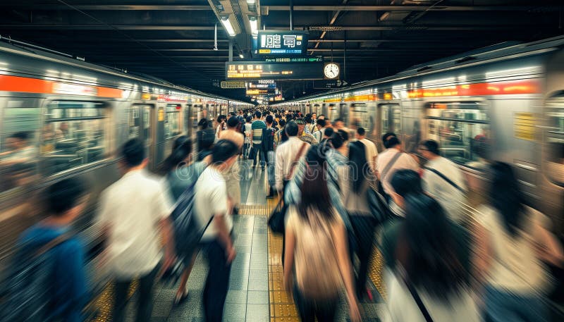 Crowd People in Rush Hour at Subway. Stock Illustration - Illustration ...