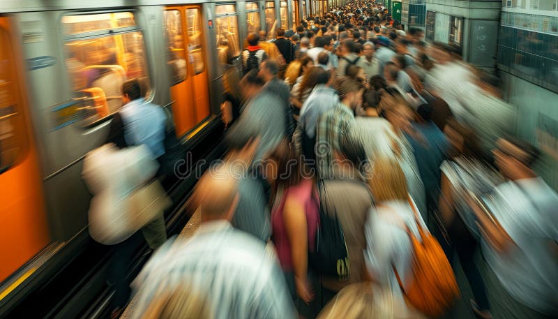 Crowd People in Rush Hour at Subway. Stock Illustration - Illustration ...