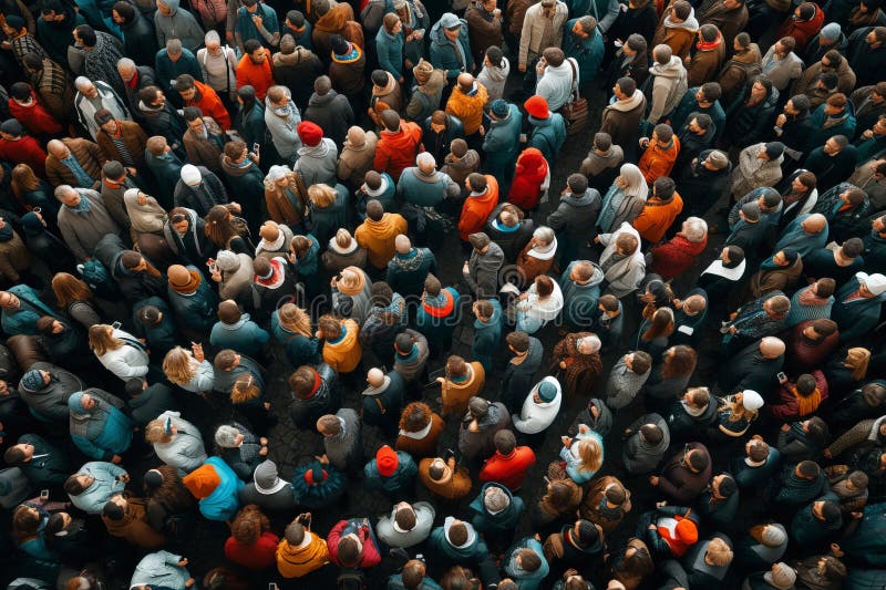 Crowd of People on the Square, Top View Stock Photo - Image of street ...