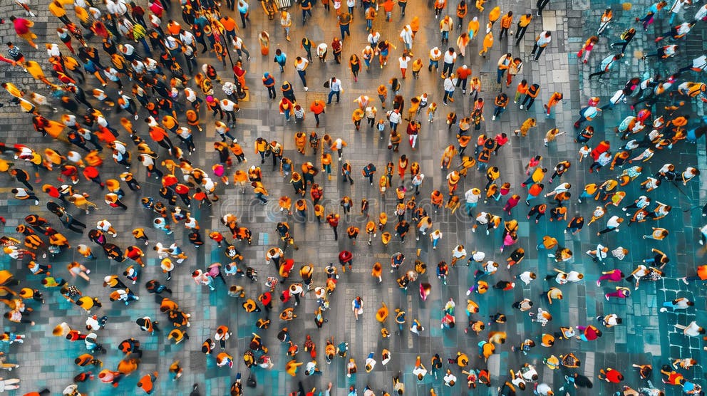Crowd of People on the Square, Top View Stock Image - Image of center ...