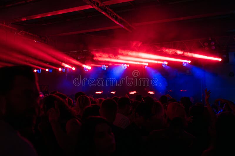 Crowd of People and Stage Lights at Techno Party Stock Photo - Image of ...