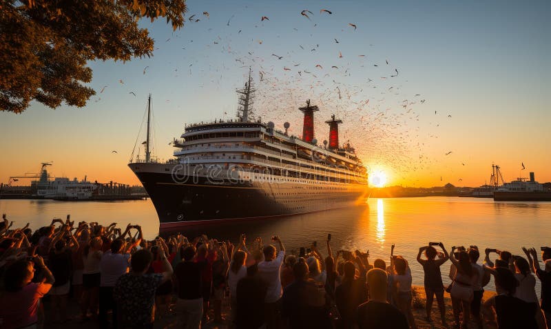 Crowd of People Standing Next To Large Cruise Ship Stock Photo - Image ...