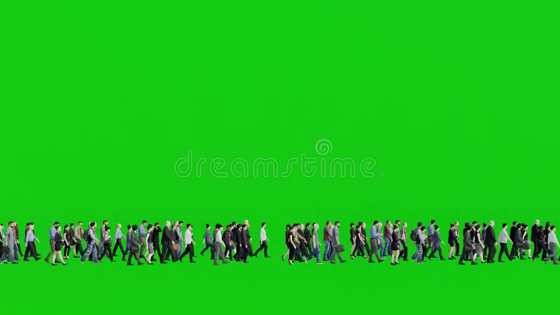 Crowd of People Standing in Wide Angle with Green Screen 3D Animation ...