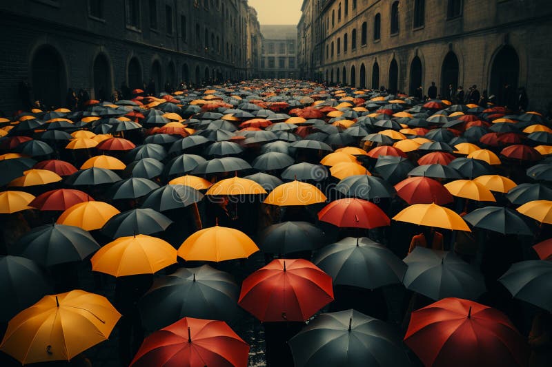 Crowd of People on the Street in Rainy Day Stock Image - Image of mass ...