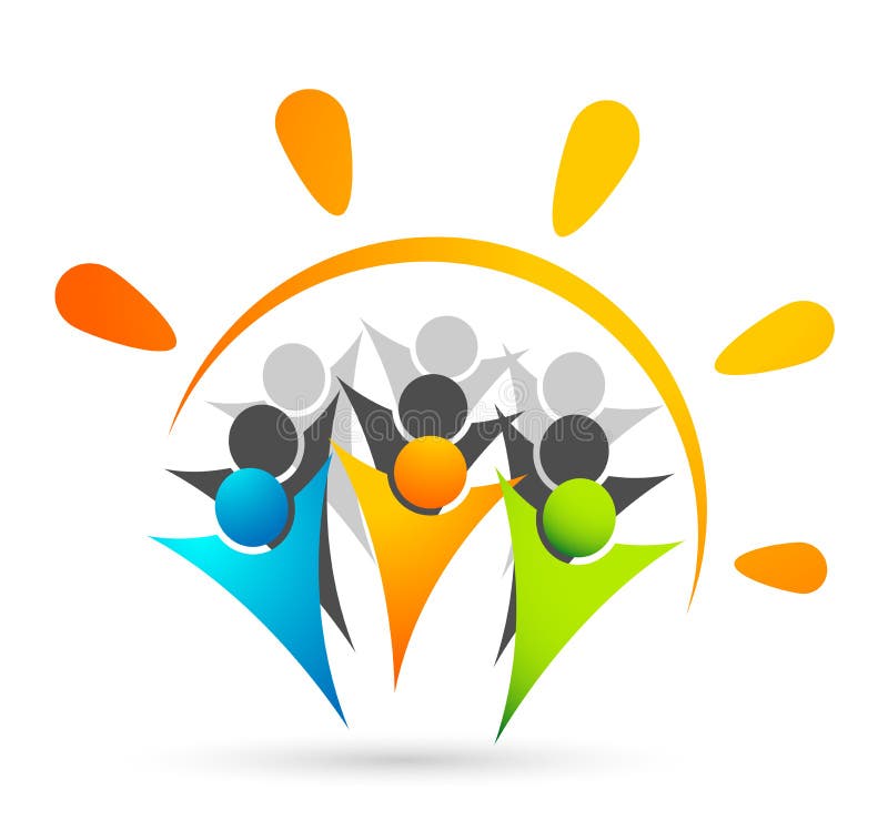 Crowd of People Team Work Union, Cheering Up in Circle Logo on White ...