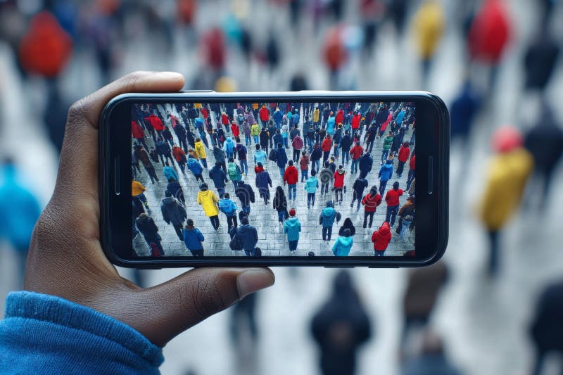 Crowd of People Viewed through a Smartphone Screen Symbolizing the ...