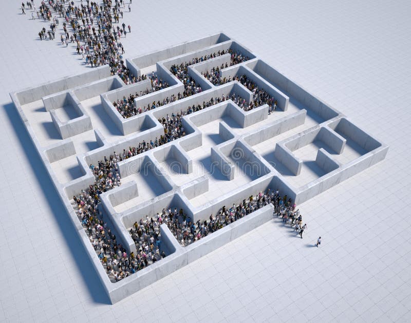 Crowd of People Walked through the Maze Stock Illustration ...