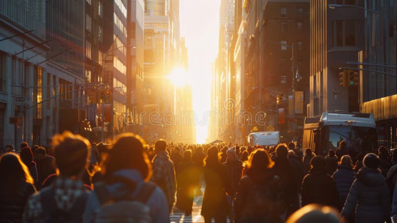 A Crowd of People Walking Along a Busy Street during Rush Hour Stock ...