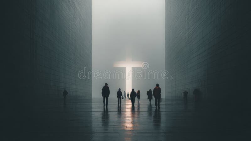 Crowd of People Walking Towards a Massive Cross Passage, Showcasing ...