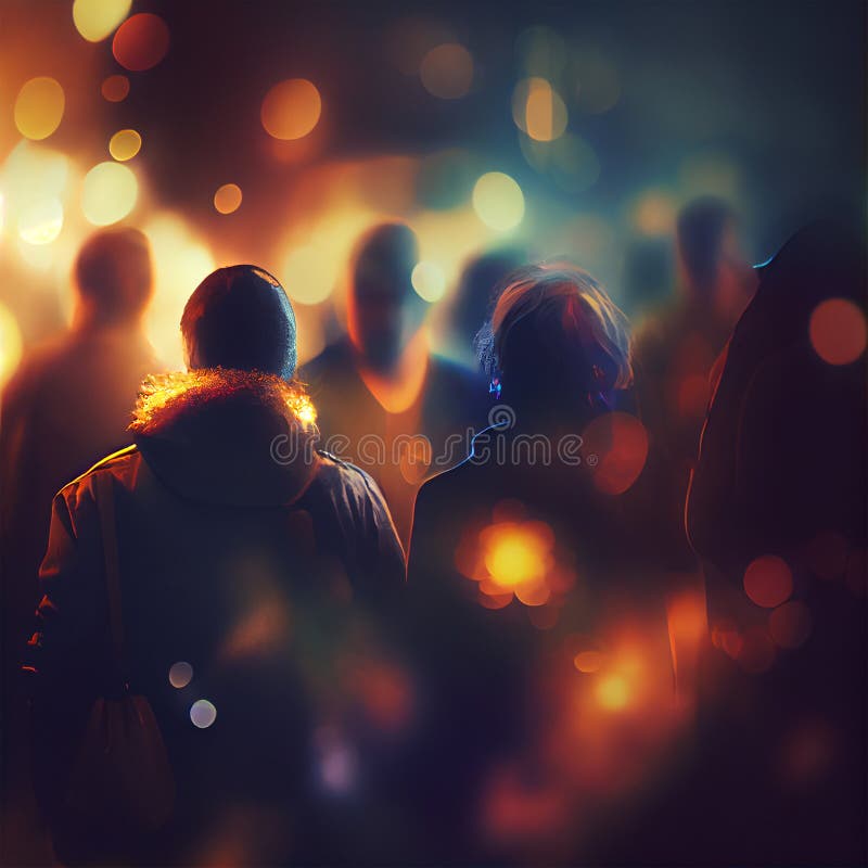Crowd of People Walking from Work, Sunset Blurred Bokeh Background - AI ...