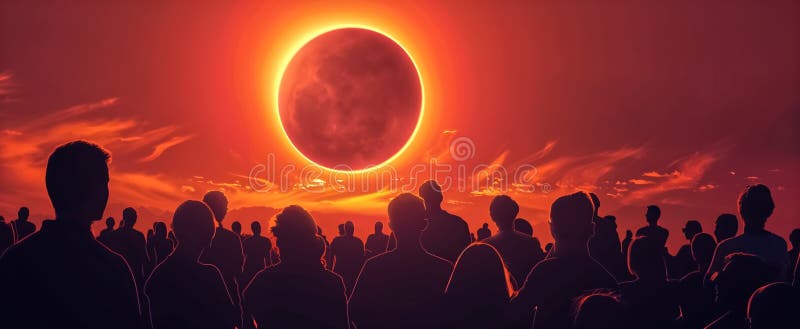 Crowd of People Watching an Annular Solar Eclipse, Illustration Stock ...