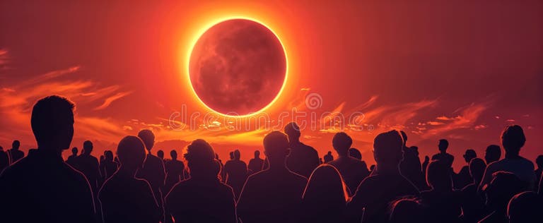 Crowd of People Watching an Annular Solar Eclipse, Illustration Stock ...