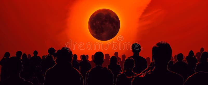 Crowd of People Watching an Annular Solar Eclipse, Illustration Stock ...