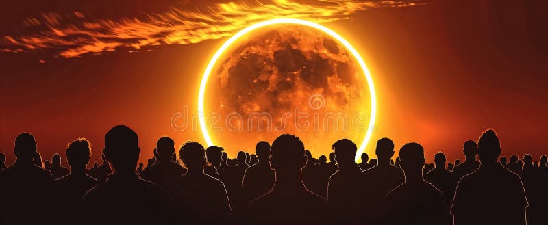 Crowd of People Watching an Annular Solar Eclipse, Illustration Stock ...