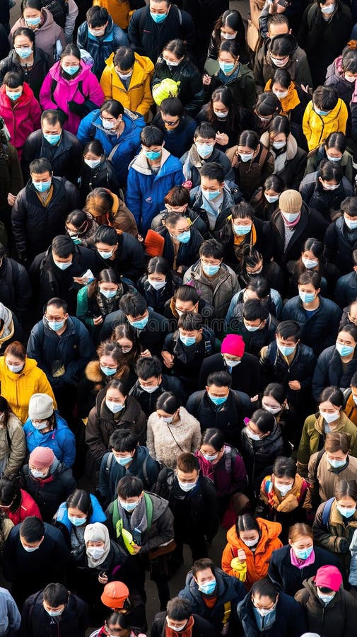 Crowd of People Wearing Face Masks Stock Image - Image of mass ...