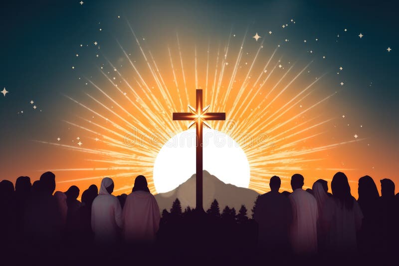 Crowd of People Worshiping the Cross Stock Illustration - Illustration ...