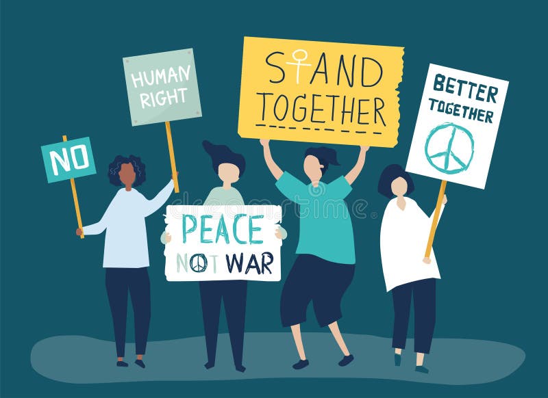 Crowd Of Protesters Carrying Protesting Signs Cartoon Characters Stock ...