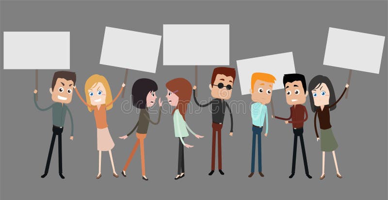 Crowd of Protesters Carrying Protesting Signs Cartoon Characters Stock ...