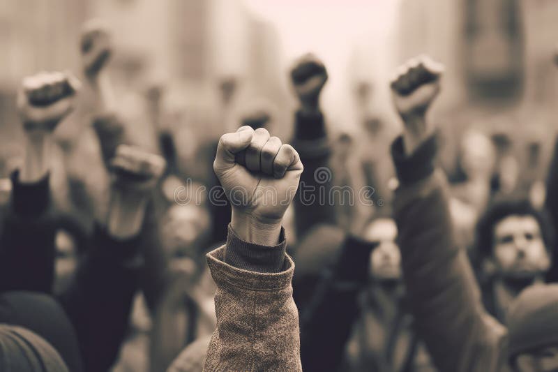 Crowd of Protesters with Fist Raised, Rear View, Closeup. Generative AI ...