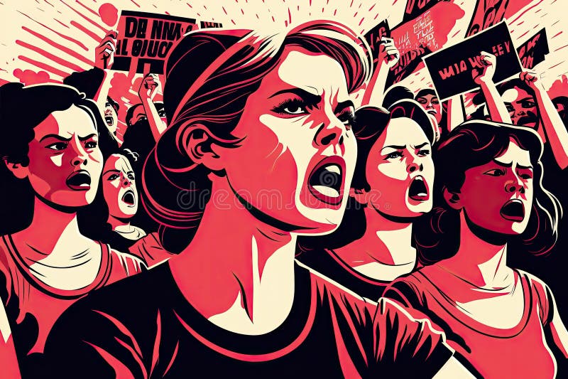 Crowd of Protesters Protesting Women at Demonstration for Women& X27;s ...