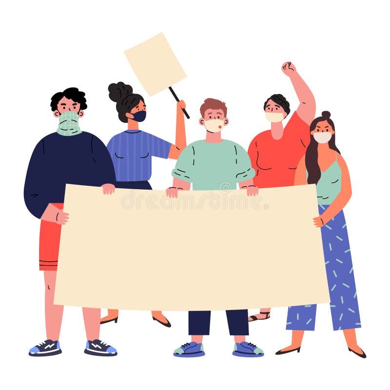 Man and Women in Mask Taking Part in Protest,rally Stock Illustration ...