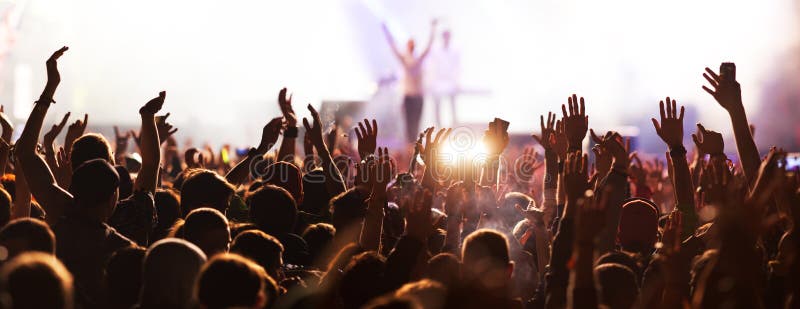 Crowd with Raised Hands at Concert Festival Banner Editorial Image ...