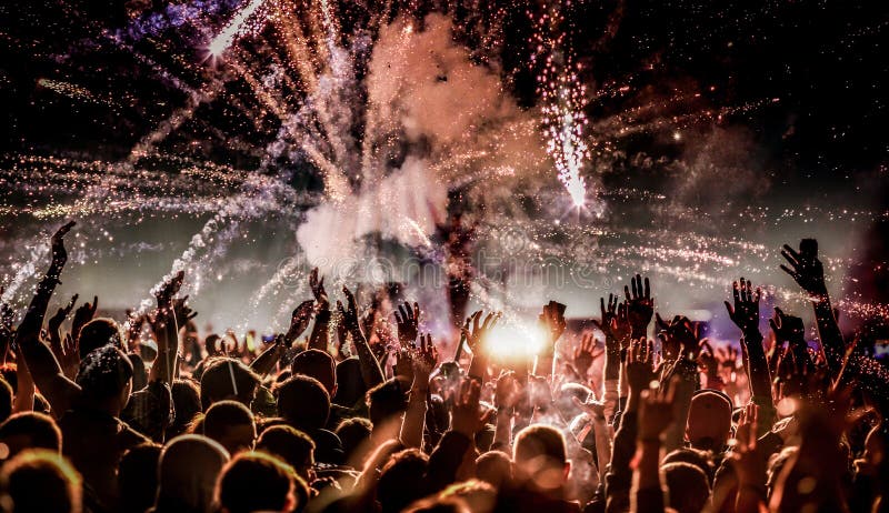 Crowd with Raised Hands at Concert Festival Banner Stock Photo - Image ...