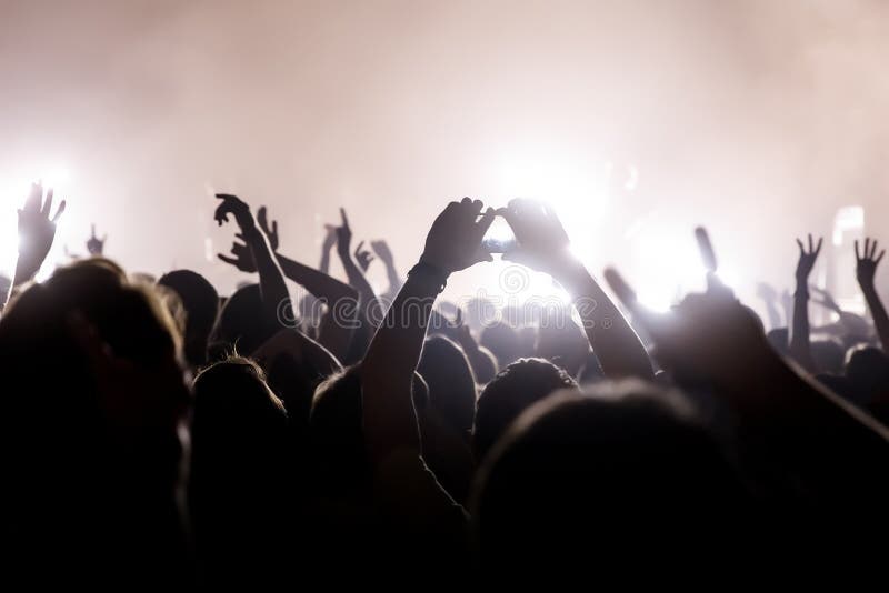 Crowd with Raised Hands on Music Concert Stock Photo - Image of live ...