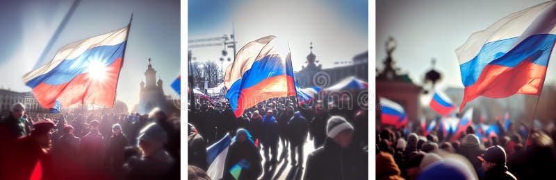 Crowd with Russian Flags during the Campaign Meeting. AI Generative ...