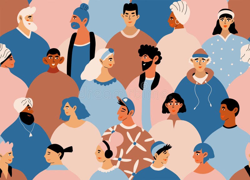 Crowd Seamless Pattern with Multinational People. Diverse Unique Self ...