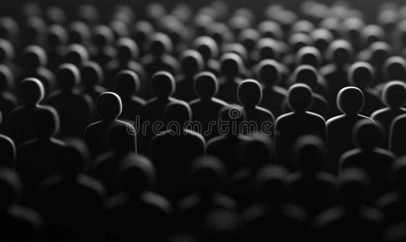 Crowd of Silhouetted Figures Representing Unity and Anonymity in a Dark ...
