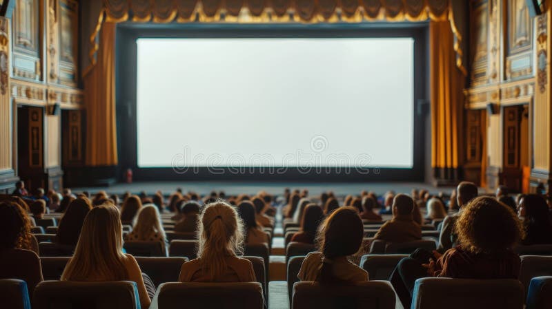 A Crowd of Spectators in the Dark Watching a White Screen in a Movie ...
