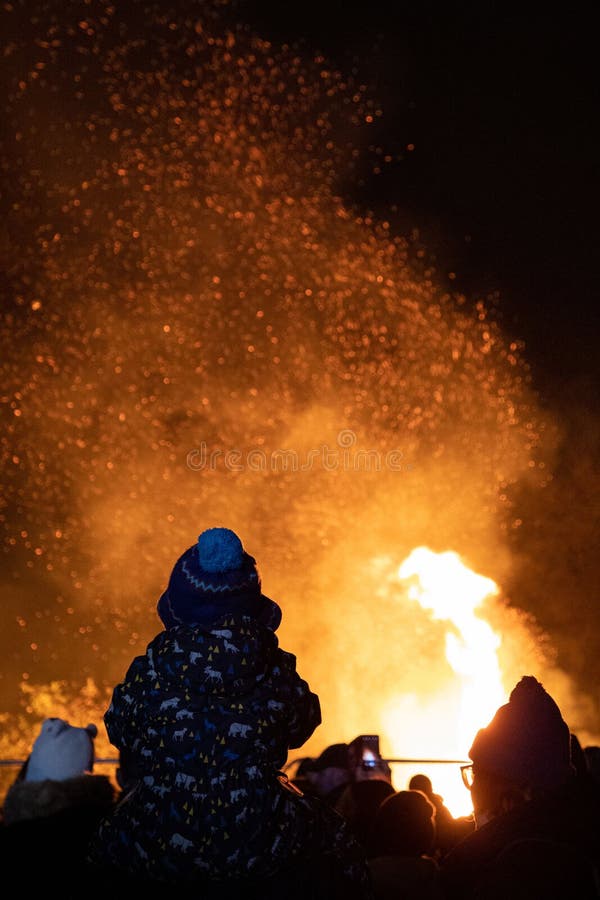 Crowd Standing in Front of a Bonfire at the Annual Bicester Round Table ...