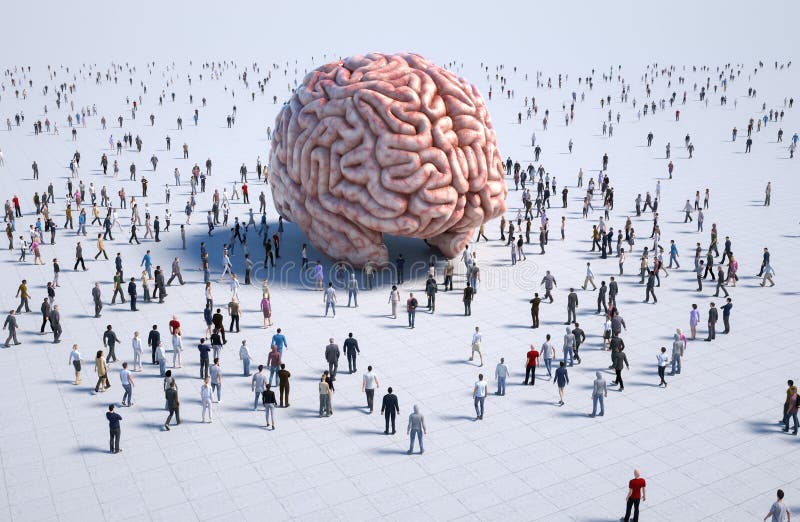 Crowd Surrounding a Large Human Brain Sculpture Outdoors, Symbolizing ...