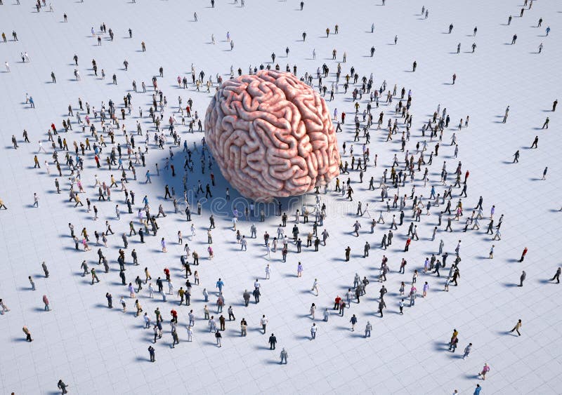 Crowd Surrounding a Large Human Brain Sculpture Outdoors Stock ...
