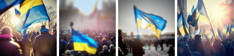 Crowd with Ukrainian Flags during the Campaign Meeting. AI Generative ...