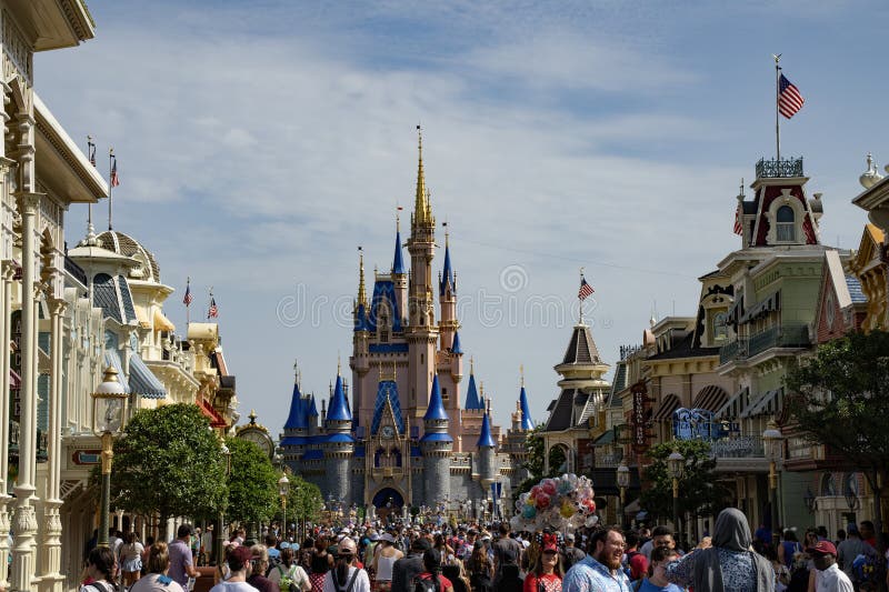 A Crowd of Visitors in Front of the Cinderella Castle, Disney World ...